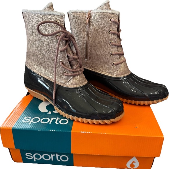 Sporto | Shoes | Sporto Bella Waterproof Laceup Duck Boot Zipper Rose ...